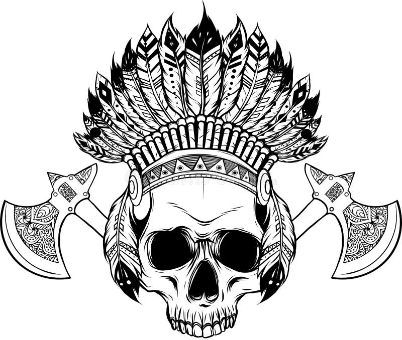 Vector Illustration of Indian Skull and Tomahawk Stock Vector ...