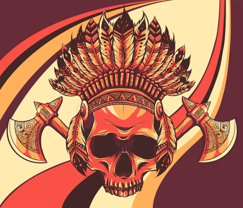Vector Illustration of Indian Skull and Tomahawk Stock Vector ...