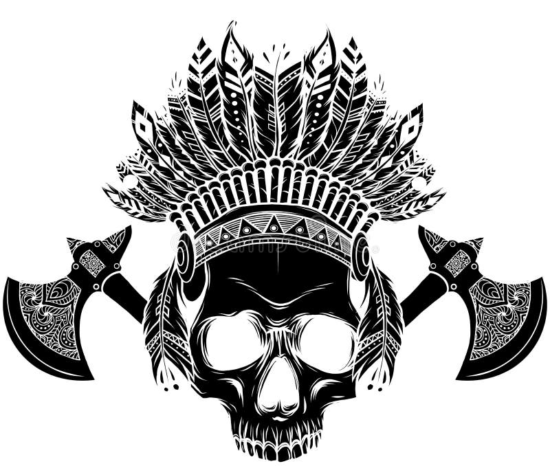 Vector Illustration of Indian Skull and Tomahawk Stock Vector ...