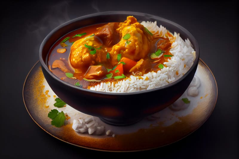 An Illustration of Indian Style Chicken Curry and Rice Dish, Humanly ...
