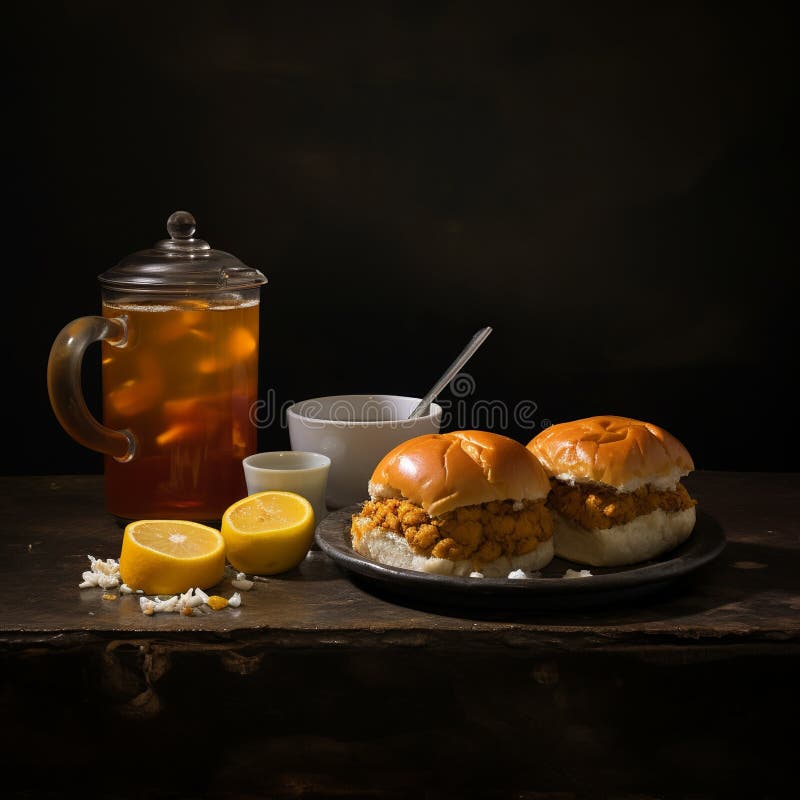 Illustration of Indian Vada Pav Tea on an Old Table in the Style ...