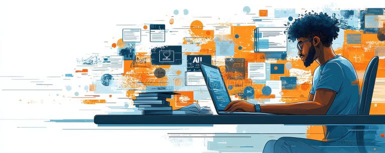 Illustration of an Individual Utilizing Technology for Advanced Online ...