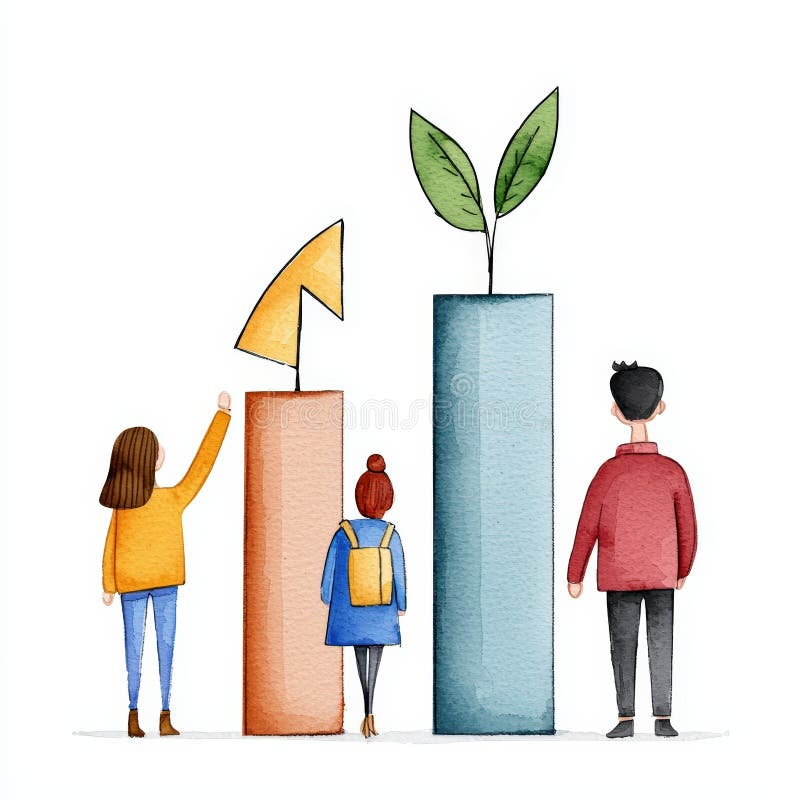 Illustration of Individuals Analyzing Growth Charts Symbolizing Success ...