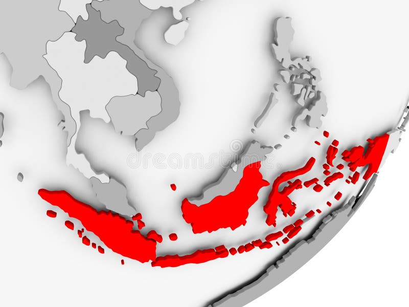 Indonesia in Red on Grey Map Stock Illustration - Illustration of ...