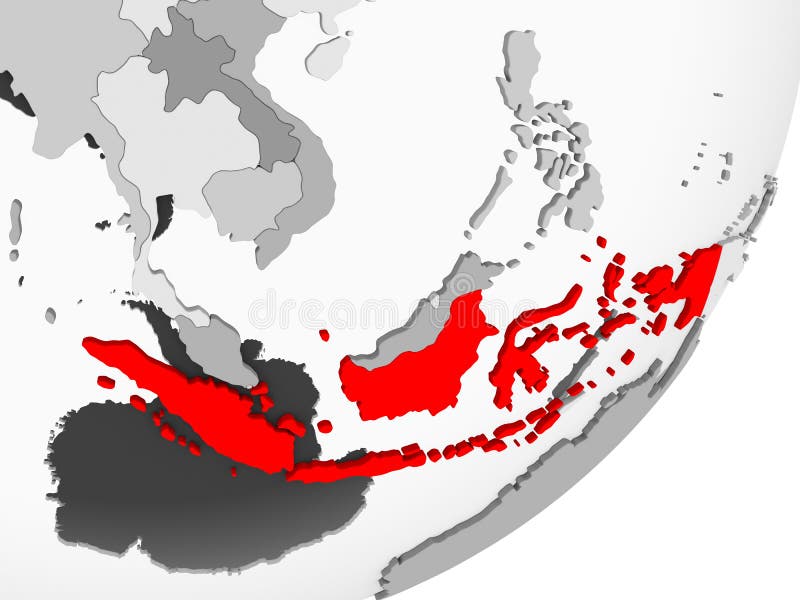 Indonesia in Red on Grey Map Stock Illustration - Illustration of world ...