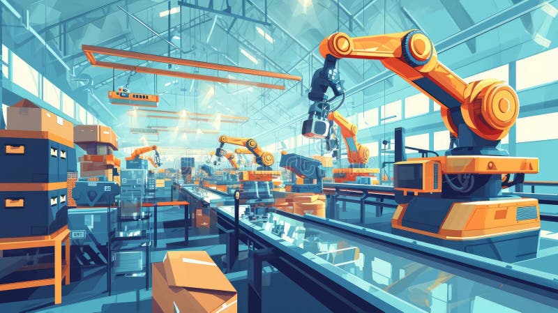 Illustration of Industrial Robots Working Stock Photo - Image of ...