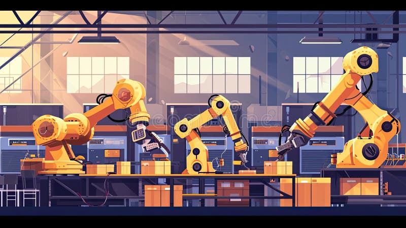 Illustration of Industrial Robots Working Stock Illustration ...