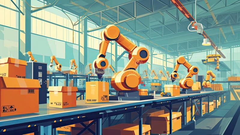 Illustration of Industrial Robots Working Stock Illustration ...