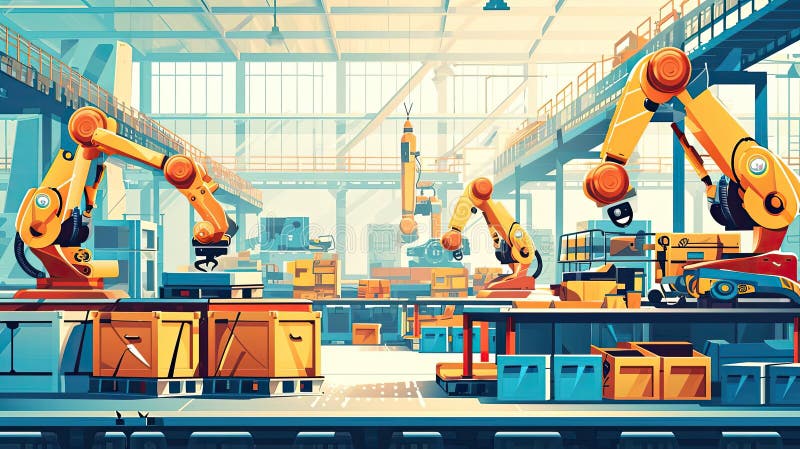 Illustration of Industrial Robots Working Stock Illustration ...