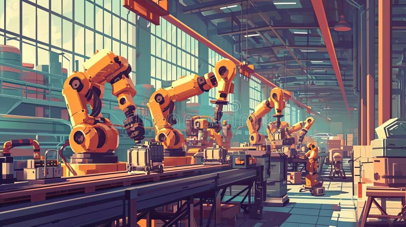 Illustration of Industrial Robots Working Stock Illustration ...
