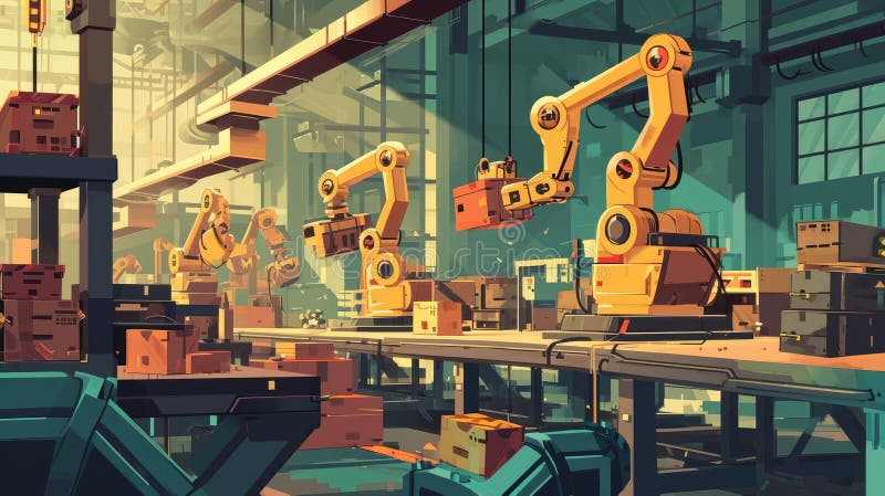 Illustration of Industrial Robots Working Stock Image - Image of ...