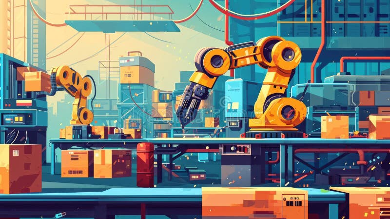 Illustration of Industrial Robots Working Stock Photo - Image of line ...