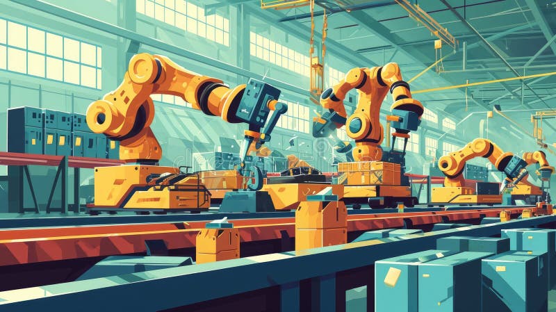 Illustration of Industrial Robots Working Stock Photo - Image of ...