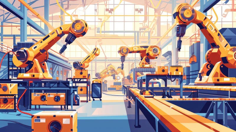 Illustration of Industrial Robots Working Stock Photo - Image of belt ...
