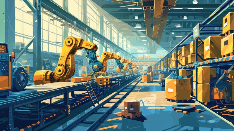 Illustration of Industrial Robots Working Stock Image - Image of ...