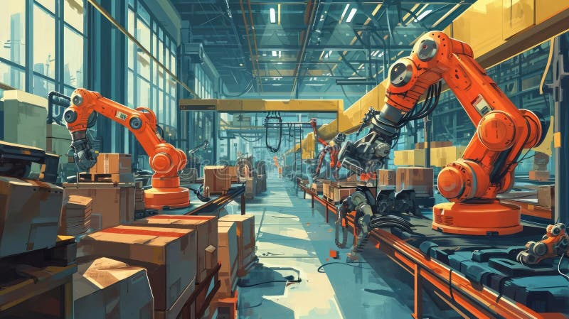 Illustration of Industrial Robots Working Stock Photo - Image of ...