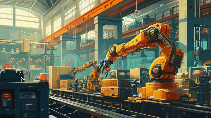 Illustration of Industrial Robots Working Stock Image - Image of ...