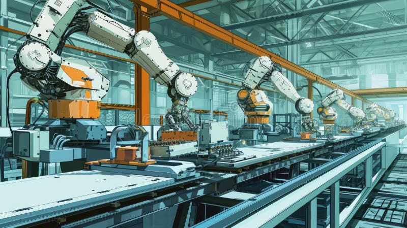 Illustration of Industrial Robots Working Stock Photo - Image of ...