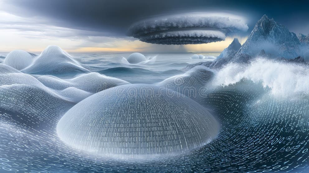 Illustration of an Infinite Digital Ocean with Waves Made of Scrolling ...