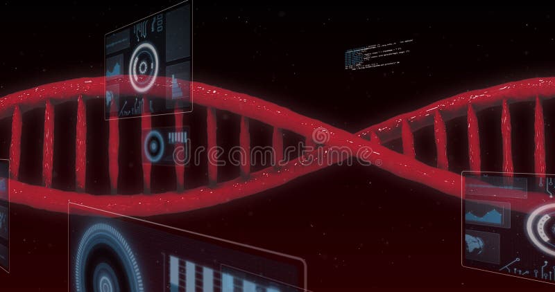 Illustration of Infographic Interface Screens and Red Dna Helix Against ...