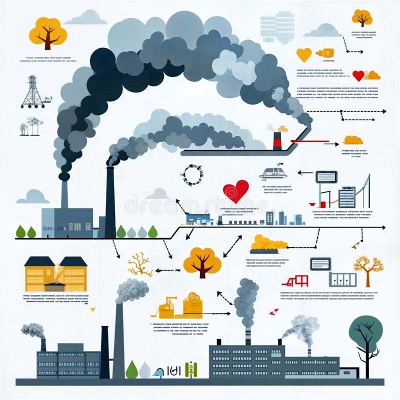 Illustration of Information Panel on Pollution, Factories and Effects ...