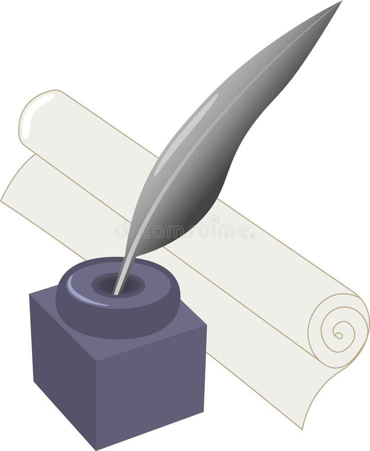 Illustration Inkwell Pen and Paper Stock Illustration - Illustration of ...