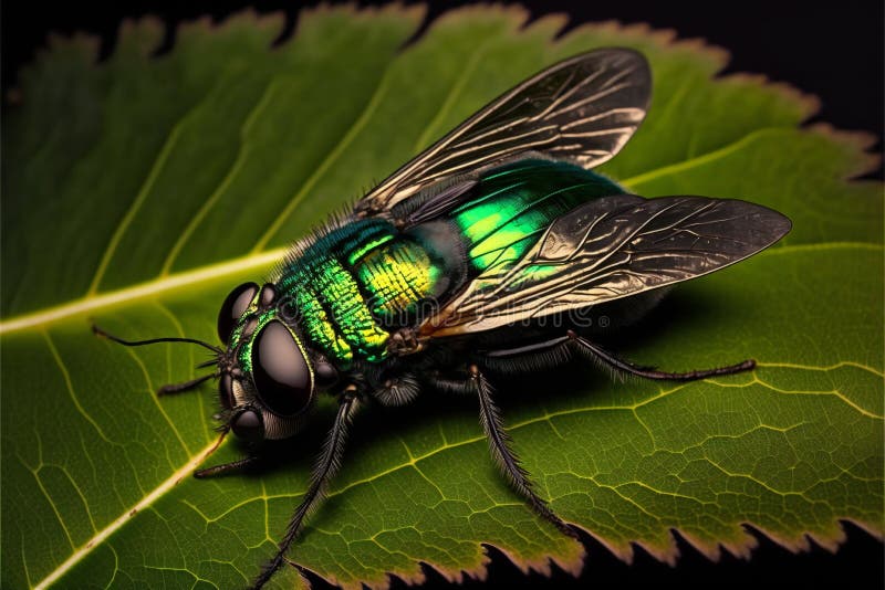 Insect Fly on Green Leaf, Digital Illustration Painting Artwork Stock ...