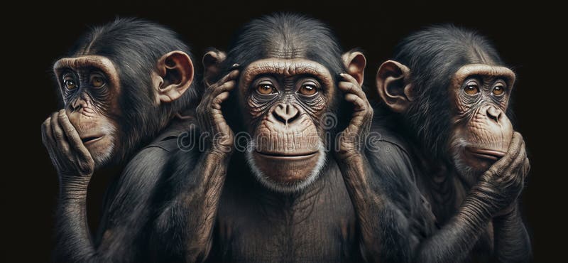 Illustration of 3 Intelligent Looking Chimpanzee Monkeys AI Generated ...