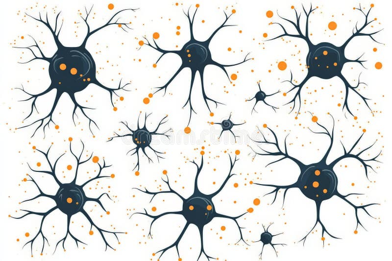 Illustration of Interconnected Neurons with Glowing Synapses on a White ...
