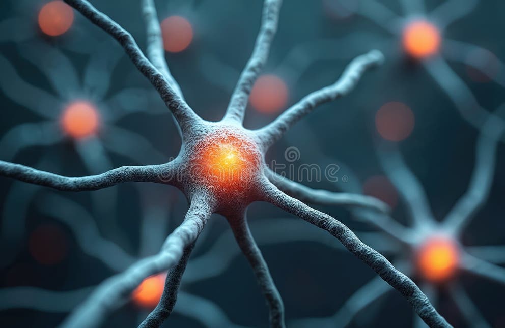 Illustration of Interconnected Neurons with Orange Light in Neural ...