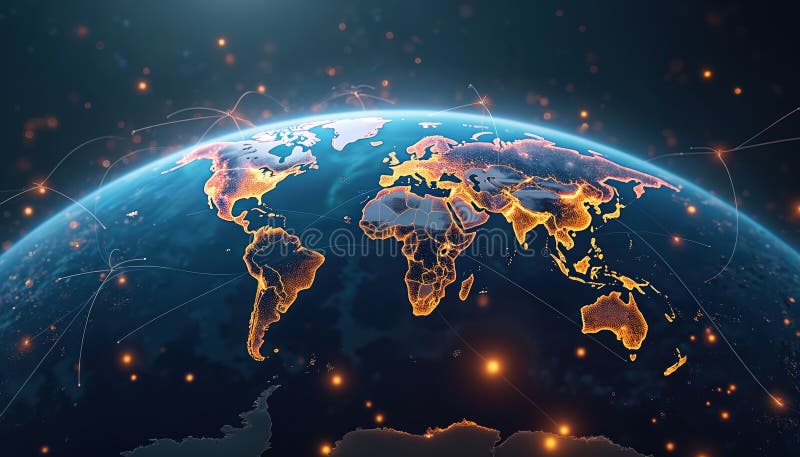 Illustration of Interconnected World through Tech. Digital Globe Shows ...