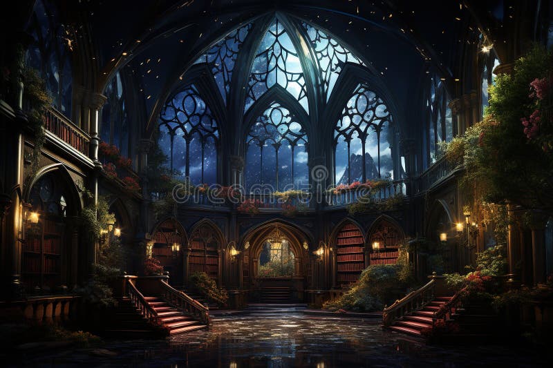 Illustration of the Interior of a Church in the Night. 3d Rendering ...