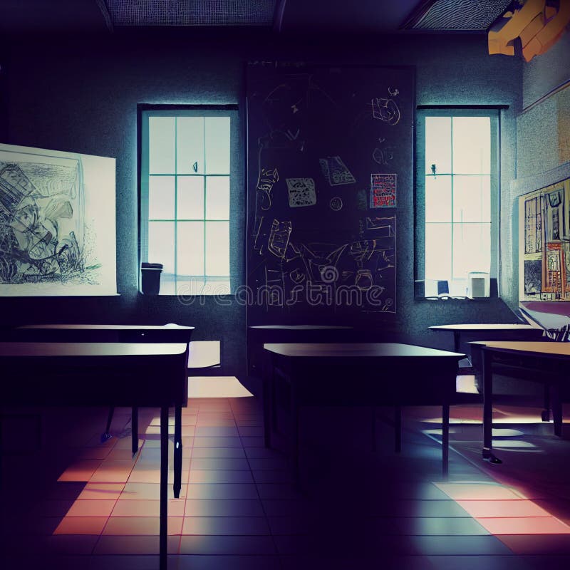 Interior of a classroom stock illustration. Illustration of light ...