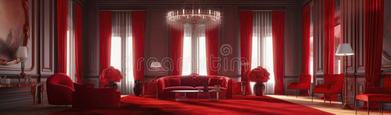 Illustration, the Interior Design of the Red Rooms, Website Header, Ai ...