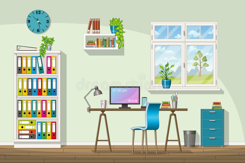 Flat Design Vector Illustration of Modern Office Interior. Creative ...