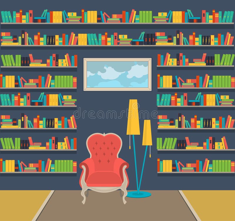 Illustration. Interior of Old Large Home Library Stock Vector ...