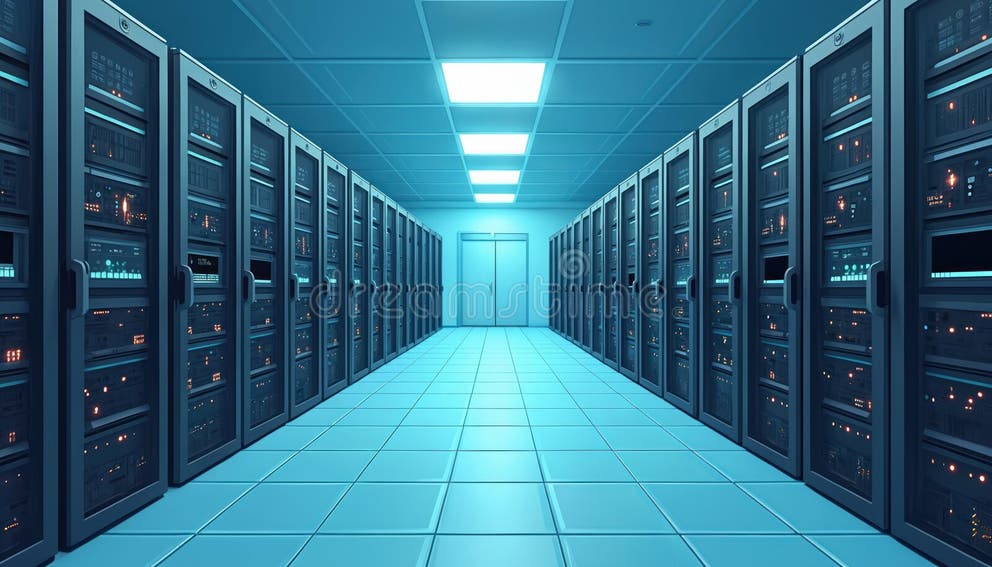 Illustration Interior Server Room. Data Center with Computing Hardware ...