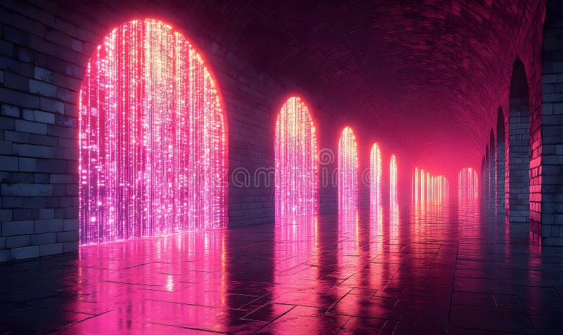 Abstract Interior Passageway with Neon Light Patterns Stock Image ...