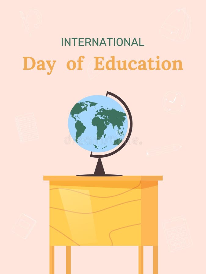 Illustration for International Education Day, Card with School Items ...