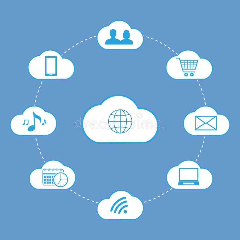 Internet Cloud Computing Media Online Digital Technology on a Blue Background Stock Vector ...