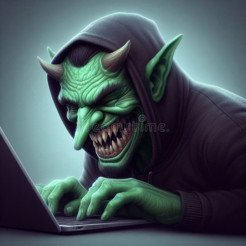 Illustration of an Internet Troll Wearing Hoodie and Using Keyboard ...