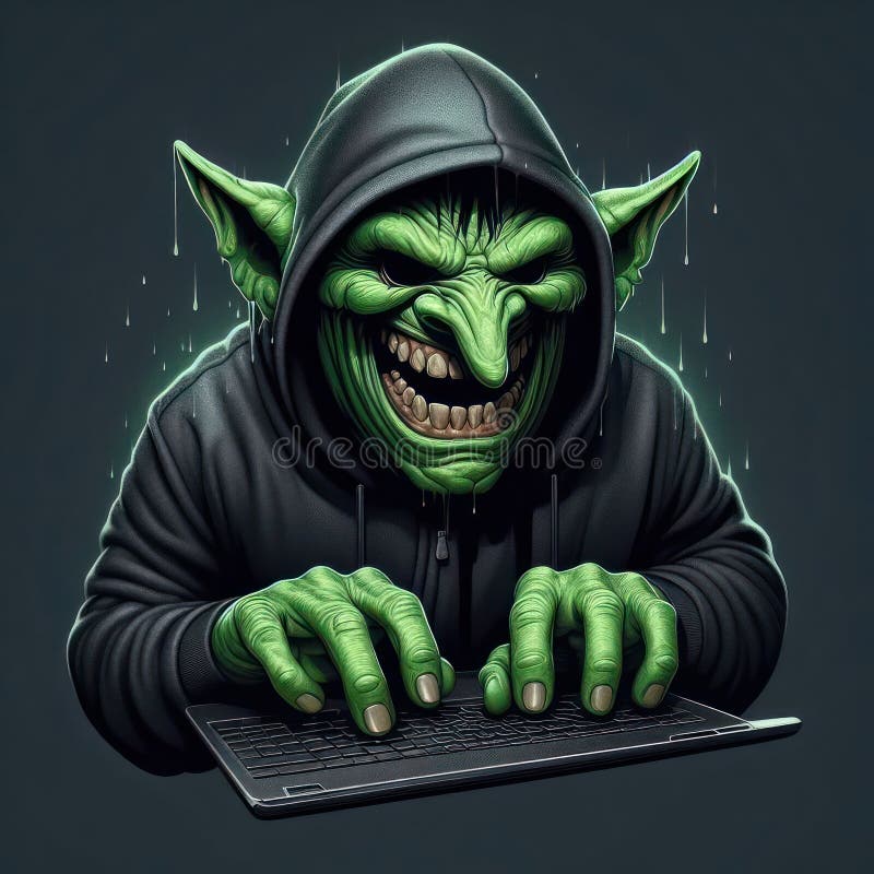 Illustration of an Internet Troll Wearing Hoodie and Using Keyboard ...