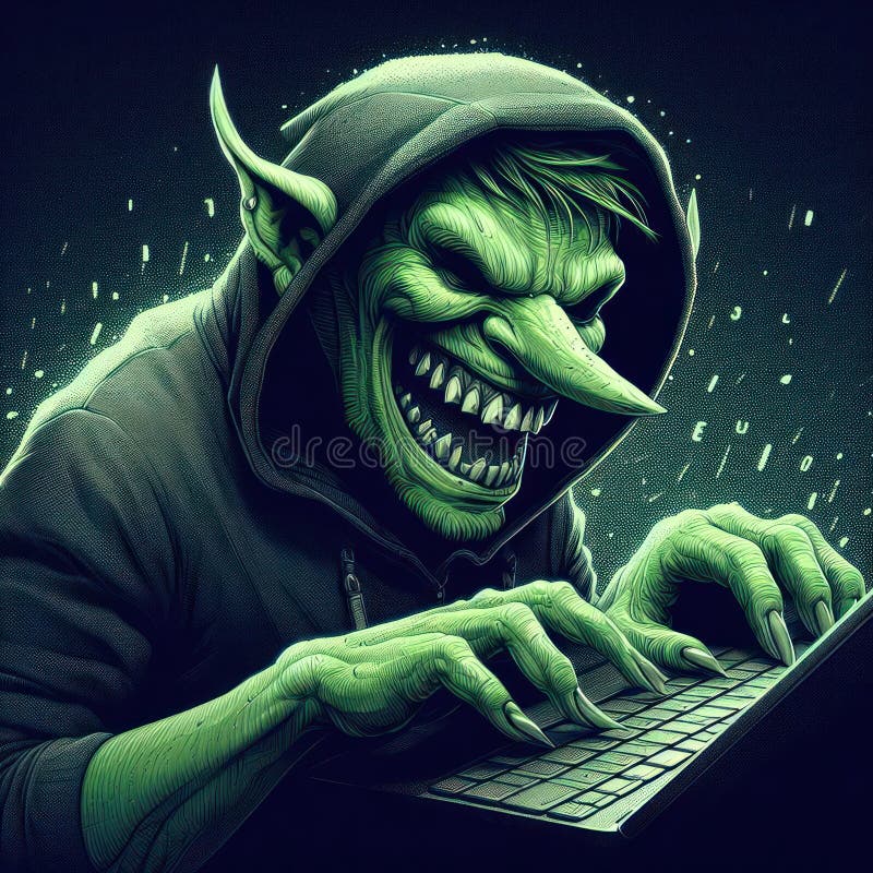 Illustration of an Internet Troll Wearing Hoodie and Using Keyboard ...