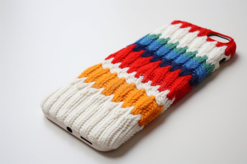 Illustration of Iphone Case Knitted by Grandma Style White Background, Generative Ai Stock ...