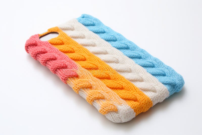 Illustration of Iphone Case Knitted by Grandma Style White Background, Generative Ai Stock ...