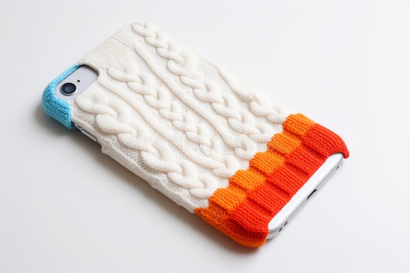 Illustration of Iphone Case Knitted by Grandma Style White Background, Generative Ai Stock ...