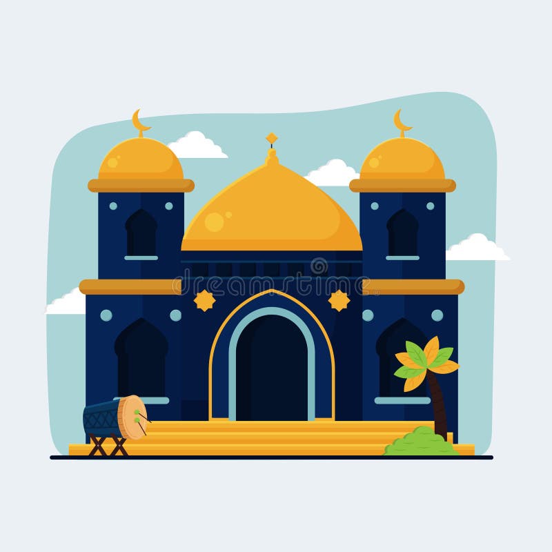 Illustration of Islamic Building Mosque in Flat Illustration Stock ...