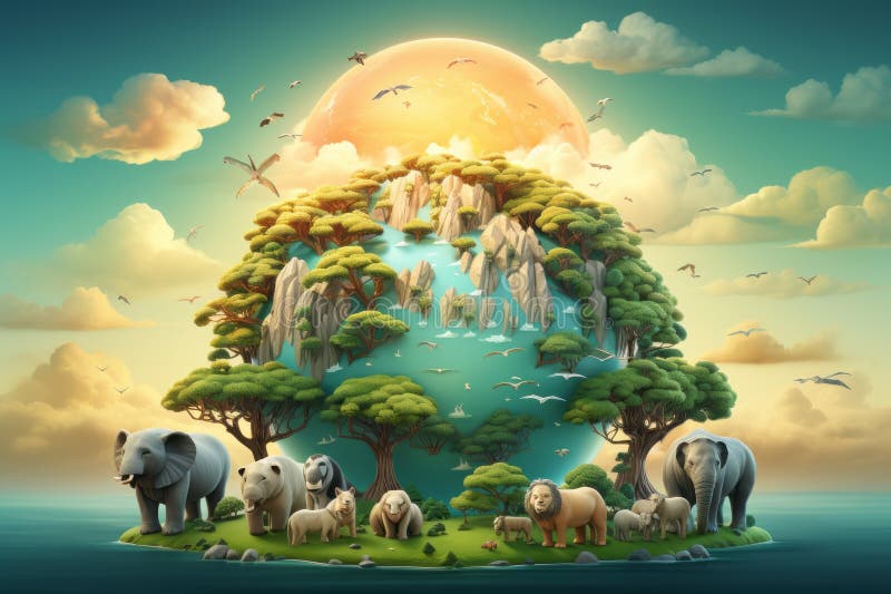 An Illustration of an Island with Many Animals on it Stock Illustration ...