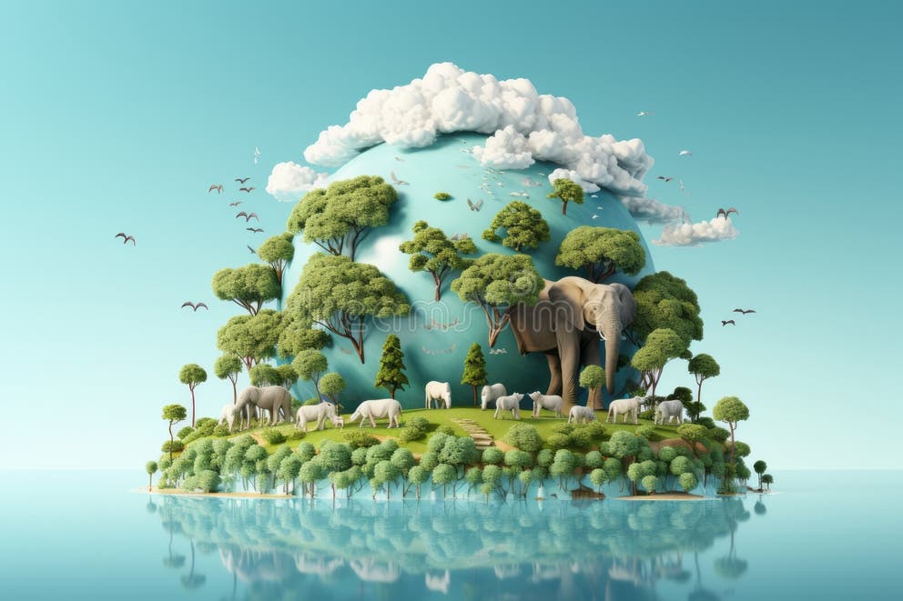 An Illustration of an Island with Trees and Elephants Stock ...