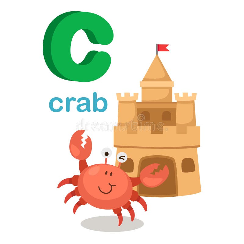Letter C Crab Zoo Alphabet. English Abc with Animals Education Cards ...